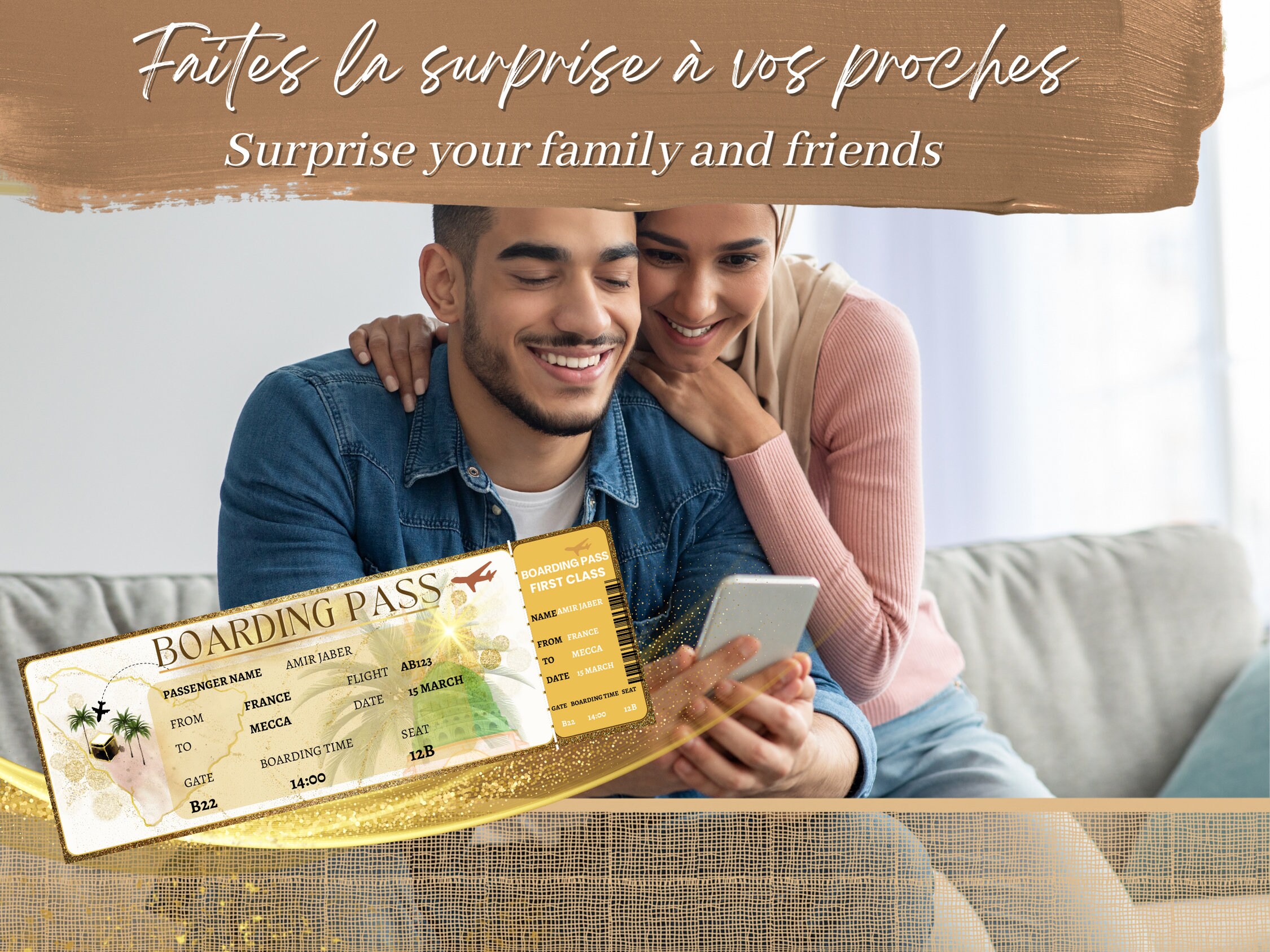 Editable Airplane Ticket, Hajj Ticket, Omra Gift, Hajj Gift, Muslim ...