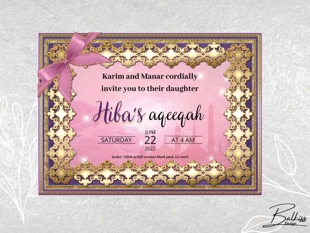 Editable Aqeeqah Invitation, Muslim Party, Aqiqah Invitation, Islamic ...