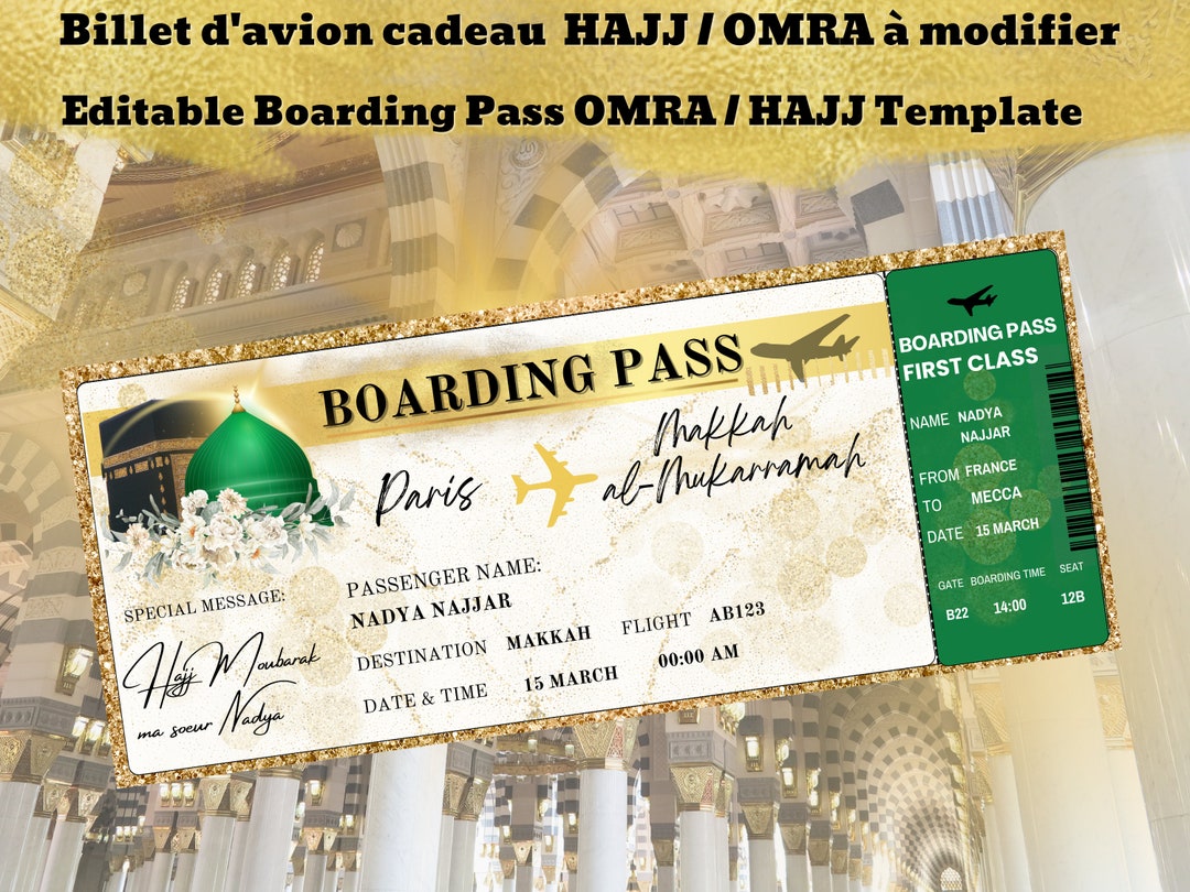 Airplane Ticket Mecca, Hajj Plane Ticket, Modifiable Ticket, Hajj Gift ...