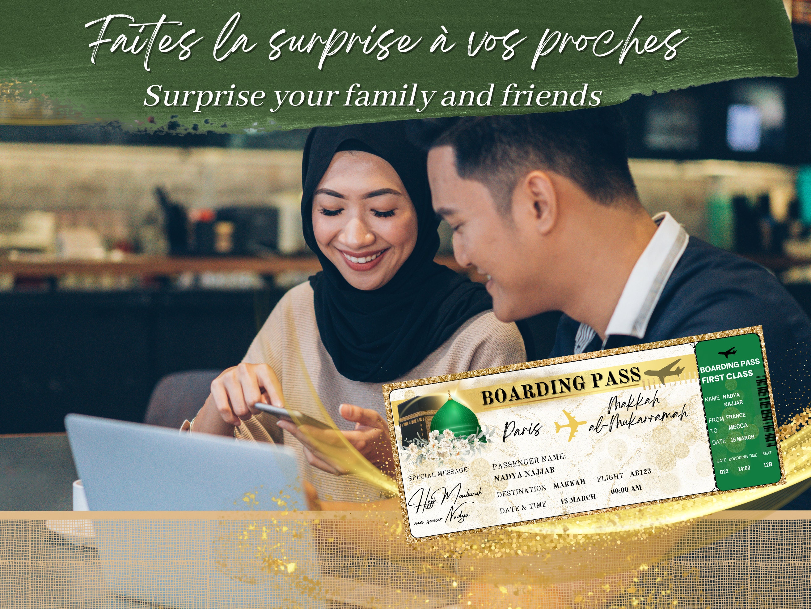 Airplane Ticket Mecca, Hajj Plane Ticket, Modifiable Ticket, Hajj Gift ...