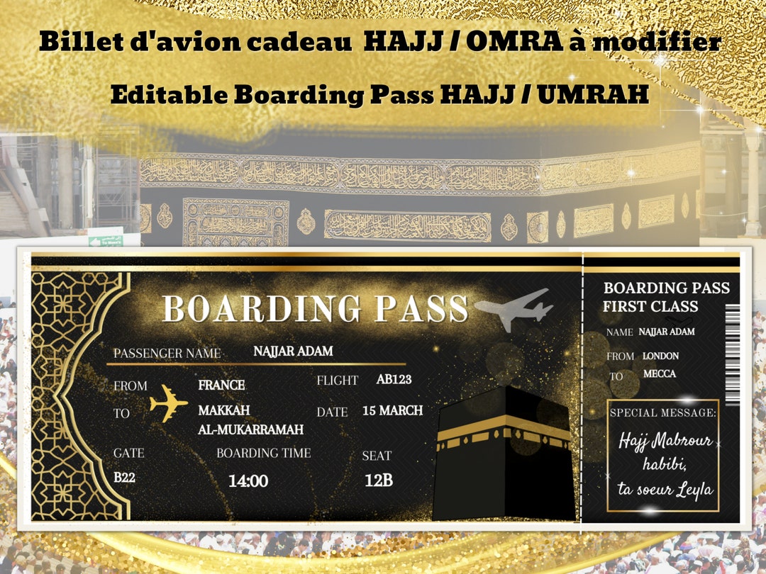 Hajj Plane Ticket, Editable Ticket, Hajj Gift, Muslim Gift, Airplane ...