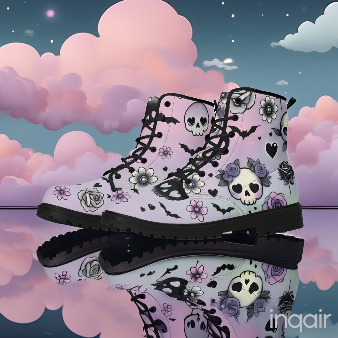 Pastel Kawaii Gothic Combat Boots, Goth Pastel Boots, Pink to Purple ...