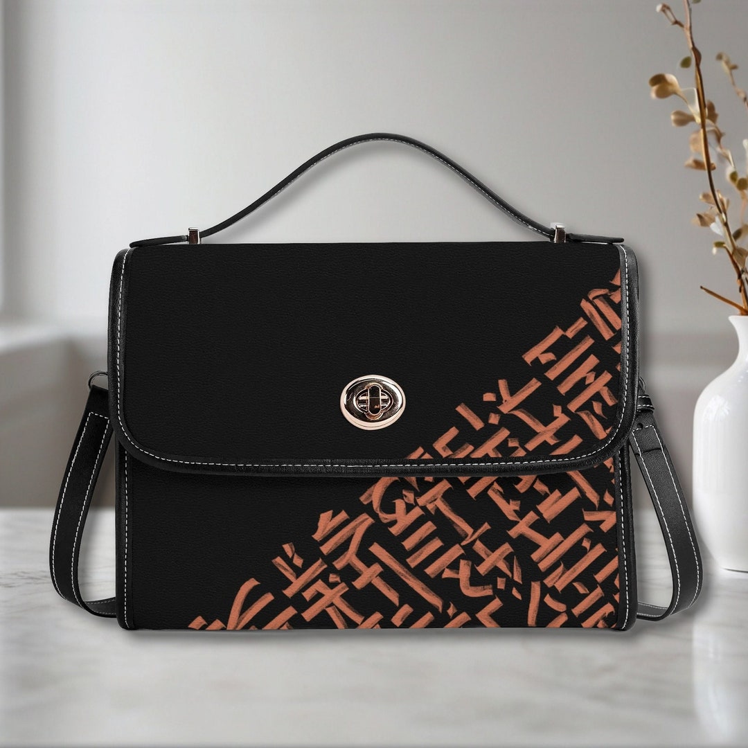 Elegant Black Handbag With Terracotta Calligraphy Pattern, High Quality ...