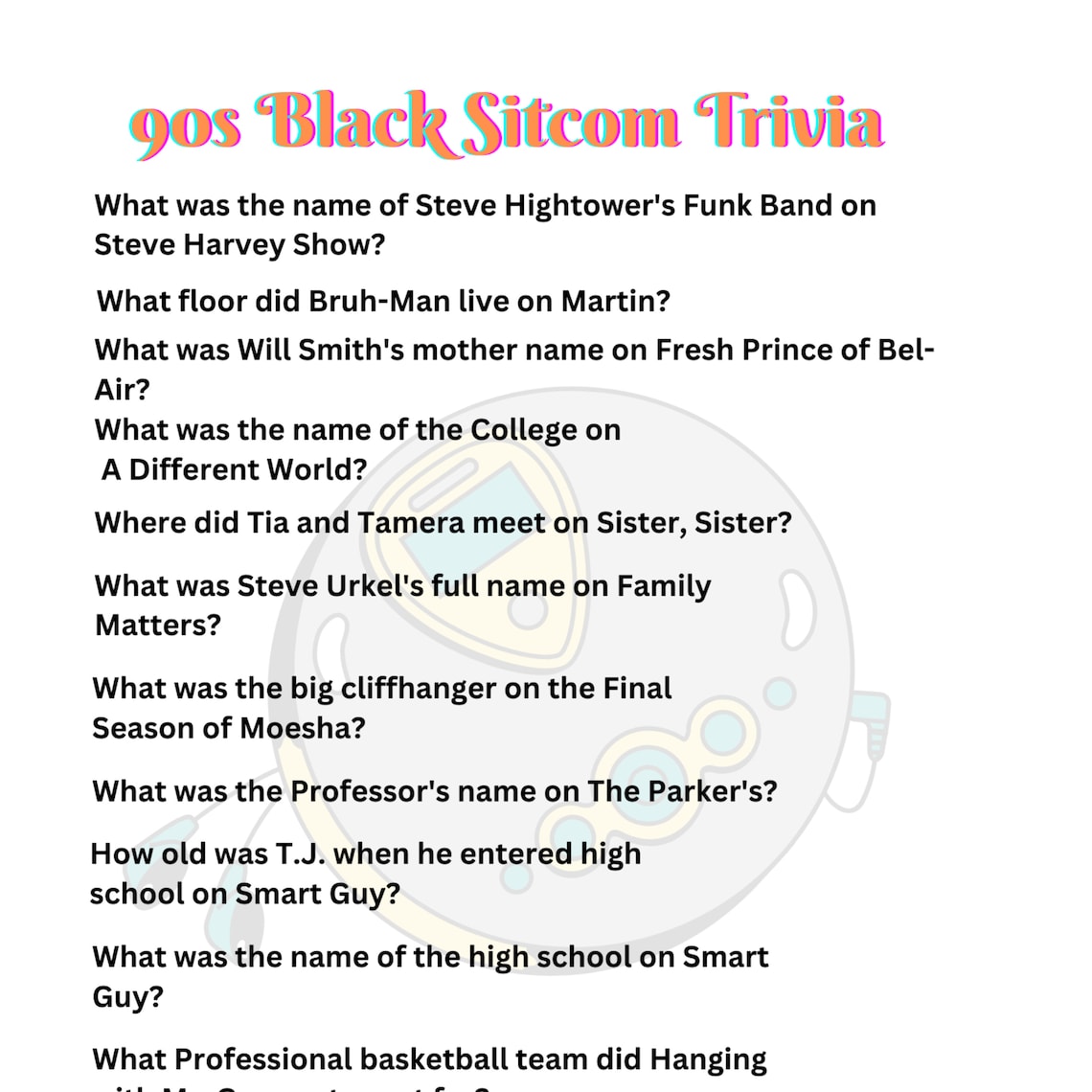 90s Black Sitcom Trivia Printable, Sitcom Trivia, Party Games Printable ...