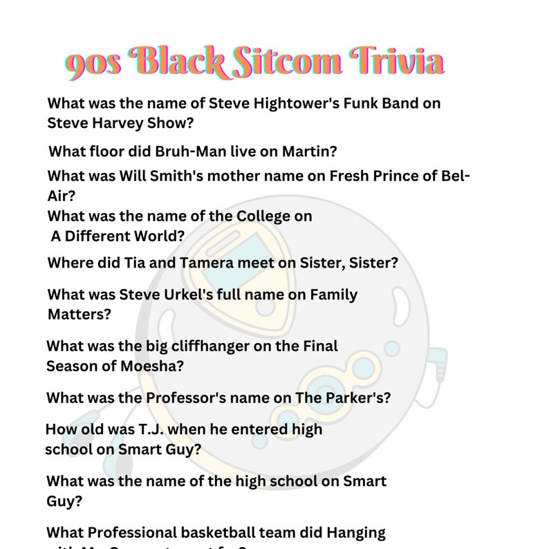 90s Black Sitcom Trivia Printable, Sitcom Trivia, Party Games Printable ...