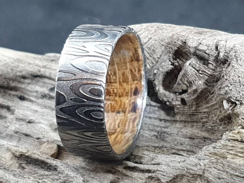 Custom Made Damascus and Titanium Ring Blanks. Stainless Steel Damascus ...