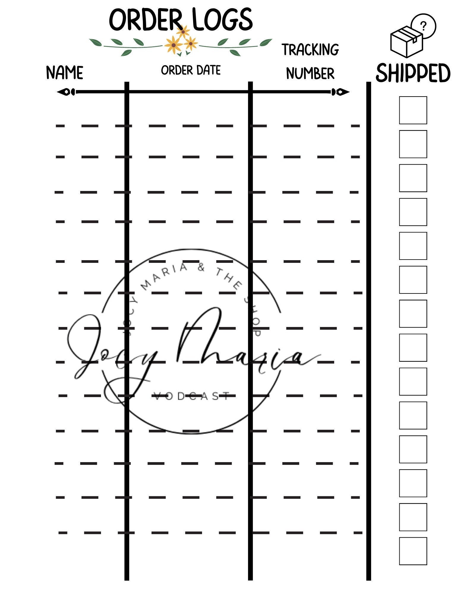 Digital Download Order Log, Order Planner, Printable, Digital Download ...