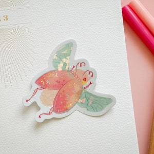 Cute Holographic Pink Beetle Sticker | Confetti Beetle | Glittery ...