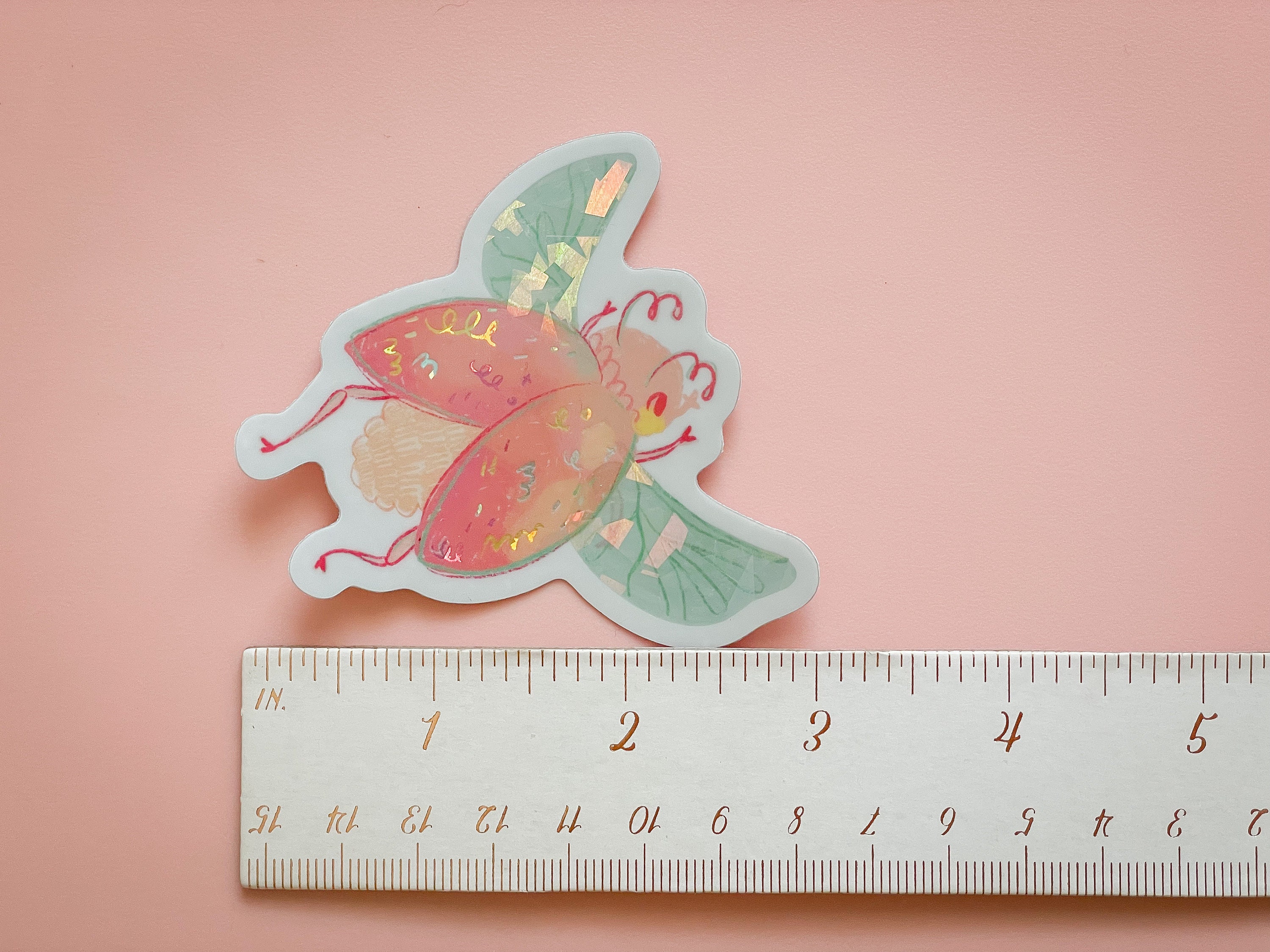 Cute Holographic Pink Beetle Sticker Confetti Beetle Glittery Kawaii ...