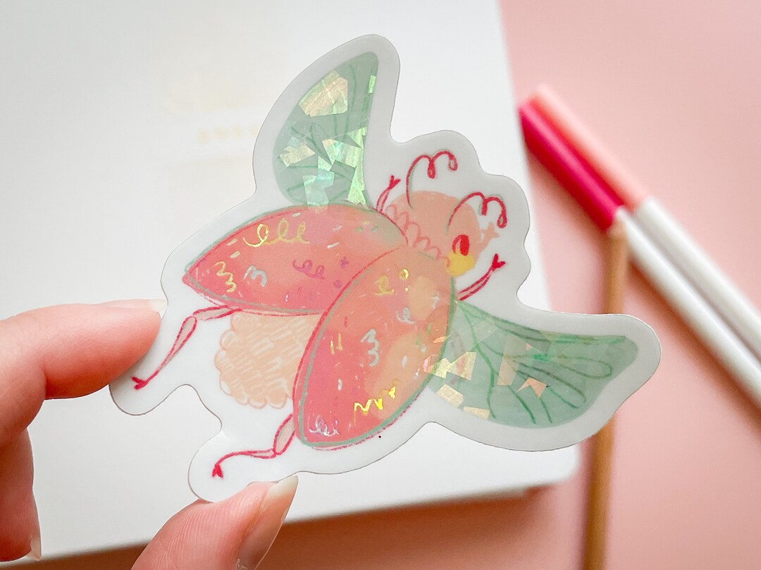 Cute Holographic Pink Beetle Sticker | Confetti Beetle | Glittery ...