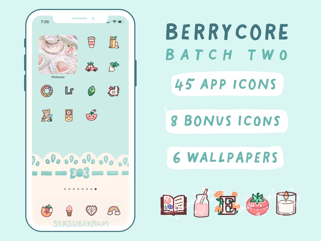 Berrycore Kawaii Icon & Wallpaper Pack | Aesthetic App Icons for Ios ...