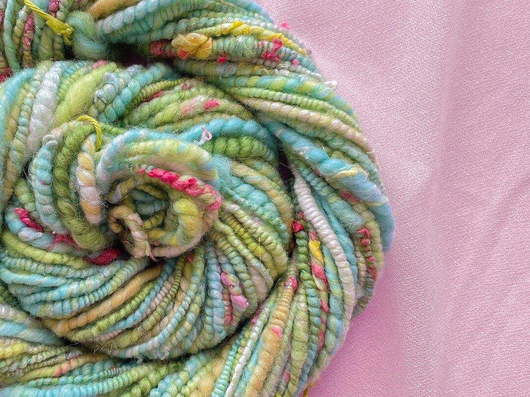 BEETLE PARTY | Corespun Glitter Art Yarn | Green Blue Handspun Yarn ...