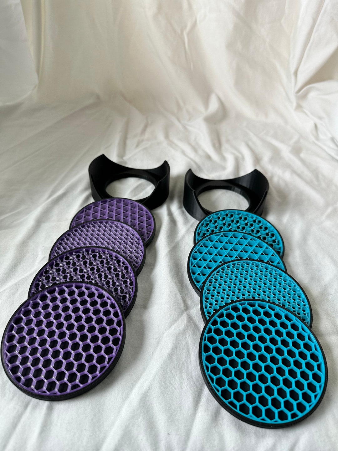 3D Printed Geometric Drink Coasters, Set of 4 With Holder Base - Etsy