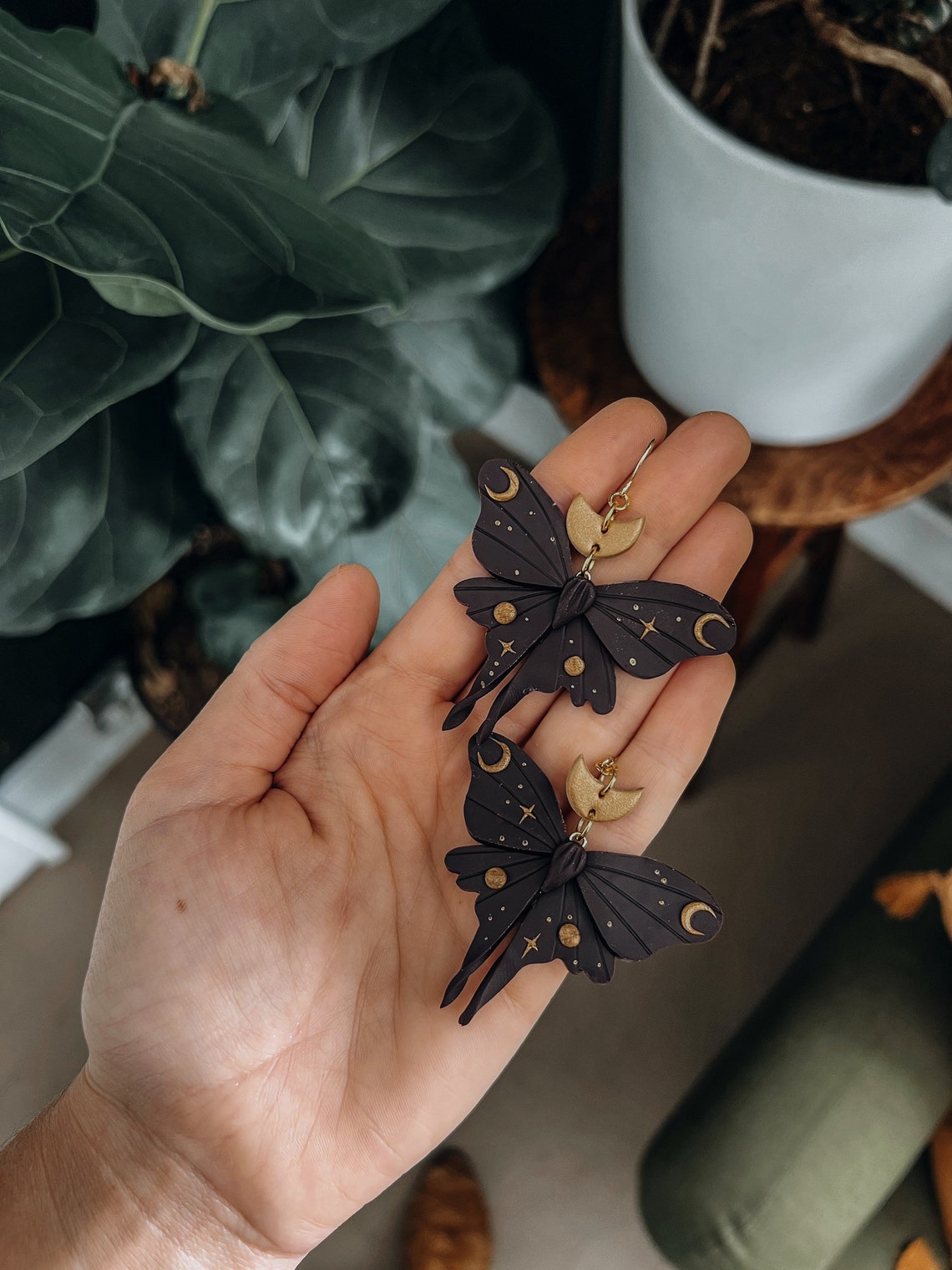 Moth Earrings | Deep Purple and Gold | 2 Sizes |handmade Polymer Clay ...