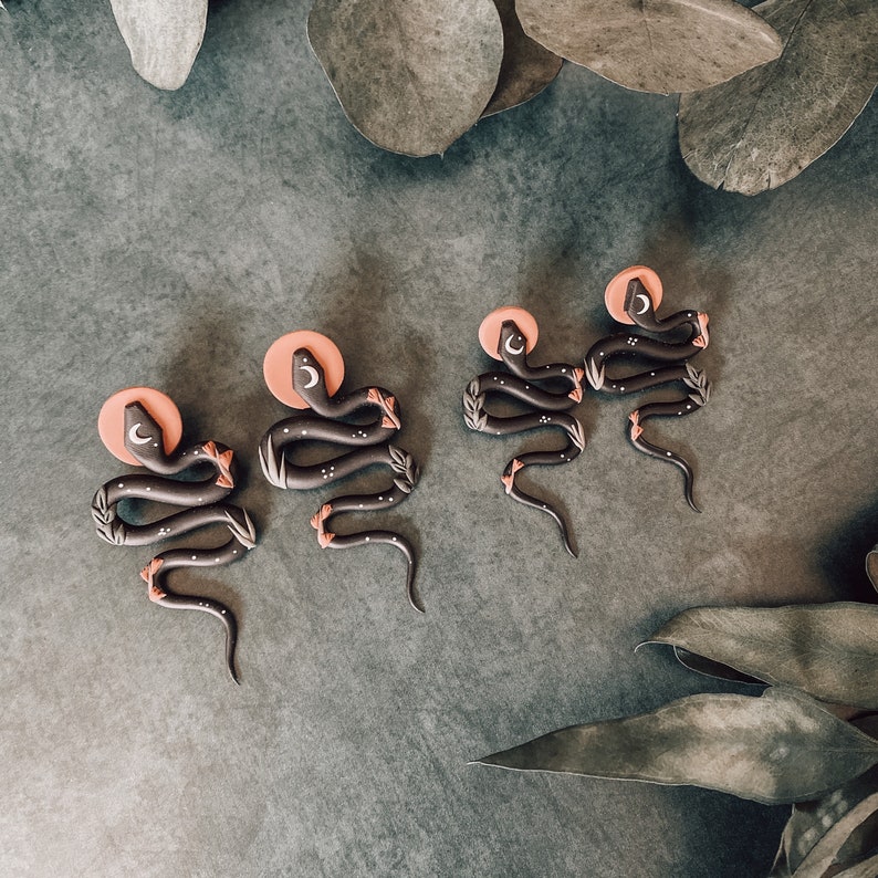 Snake Earrings Boho Handmade Polymer Clay Earrings Moon - Etsy
