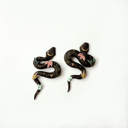 Floral Snake Earrings Handmade Polymer Clay Earrings - Etsy