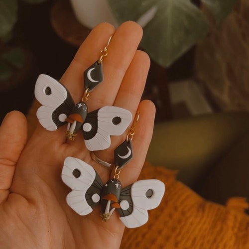 Magic Mushroom Moths Handmade Polymer Clay Earrings Yin - Etsy