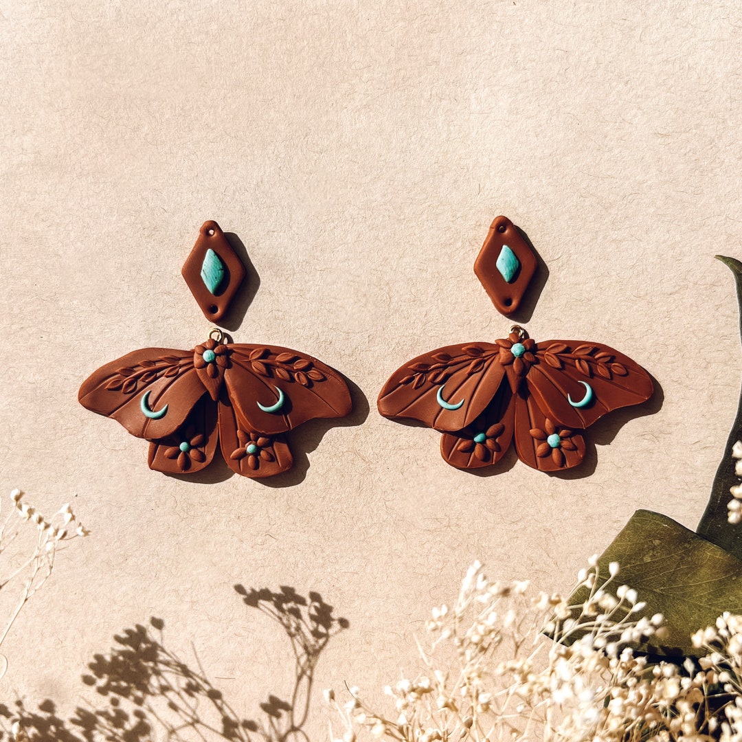 Southwestern Moth Earrings Terracotta Earrings Turquoise Handmade ...