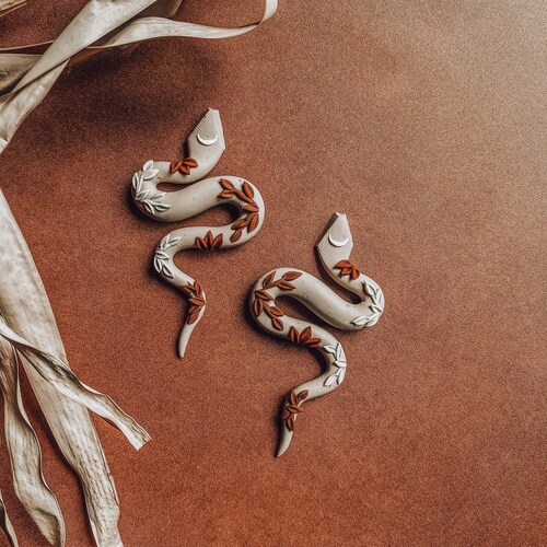 Snake Earrings Boho Handmade Polymer Clay Earrings Moon - Etsy