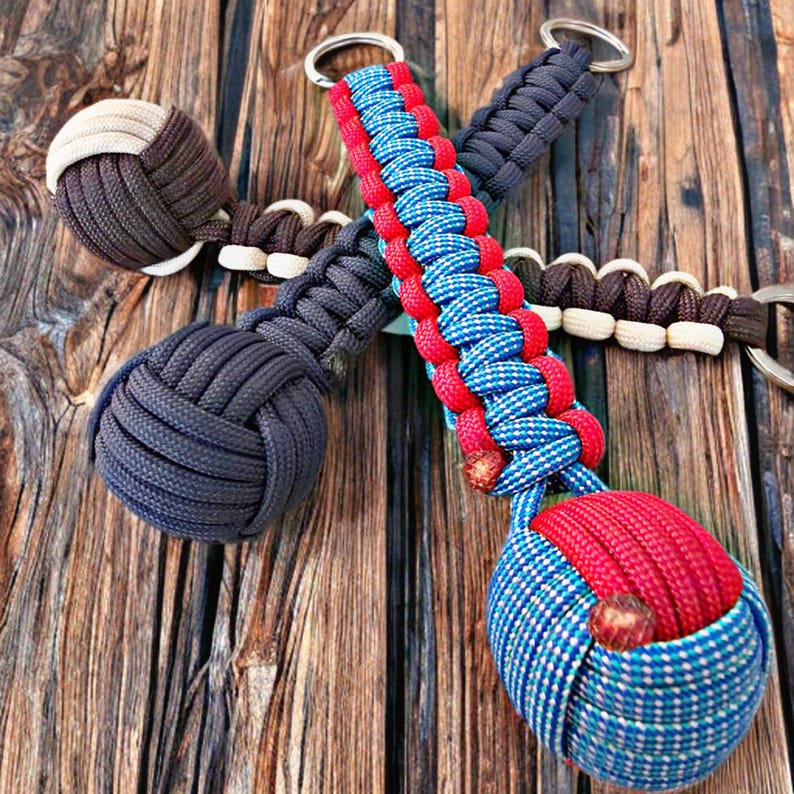 Paracord Monkey Fist Steel Ball Keychain Accessory Cobra Weave Tactical ...