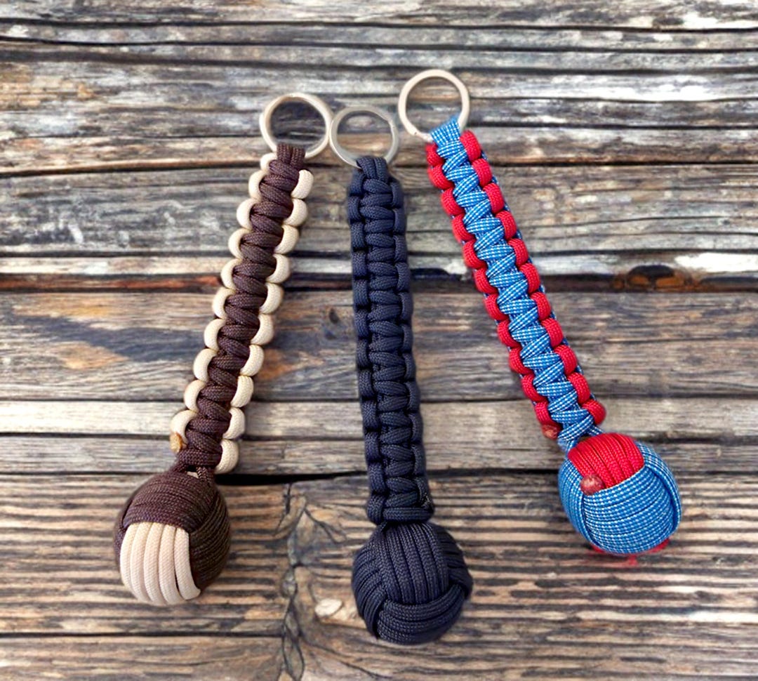 Paracord Monkey Fist Steel Ball Keychain Accessory Cobra Weave Tactical ...