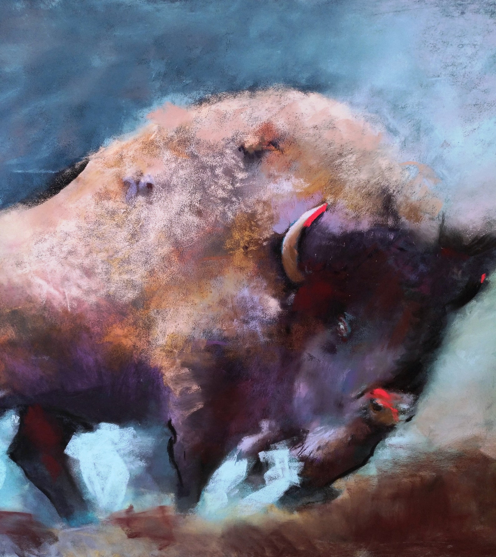 Buffalo art Bison painting Original pastel painting Abstract | Etsy