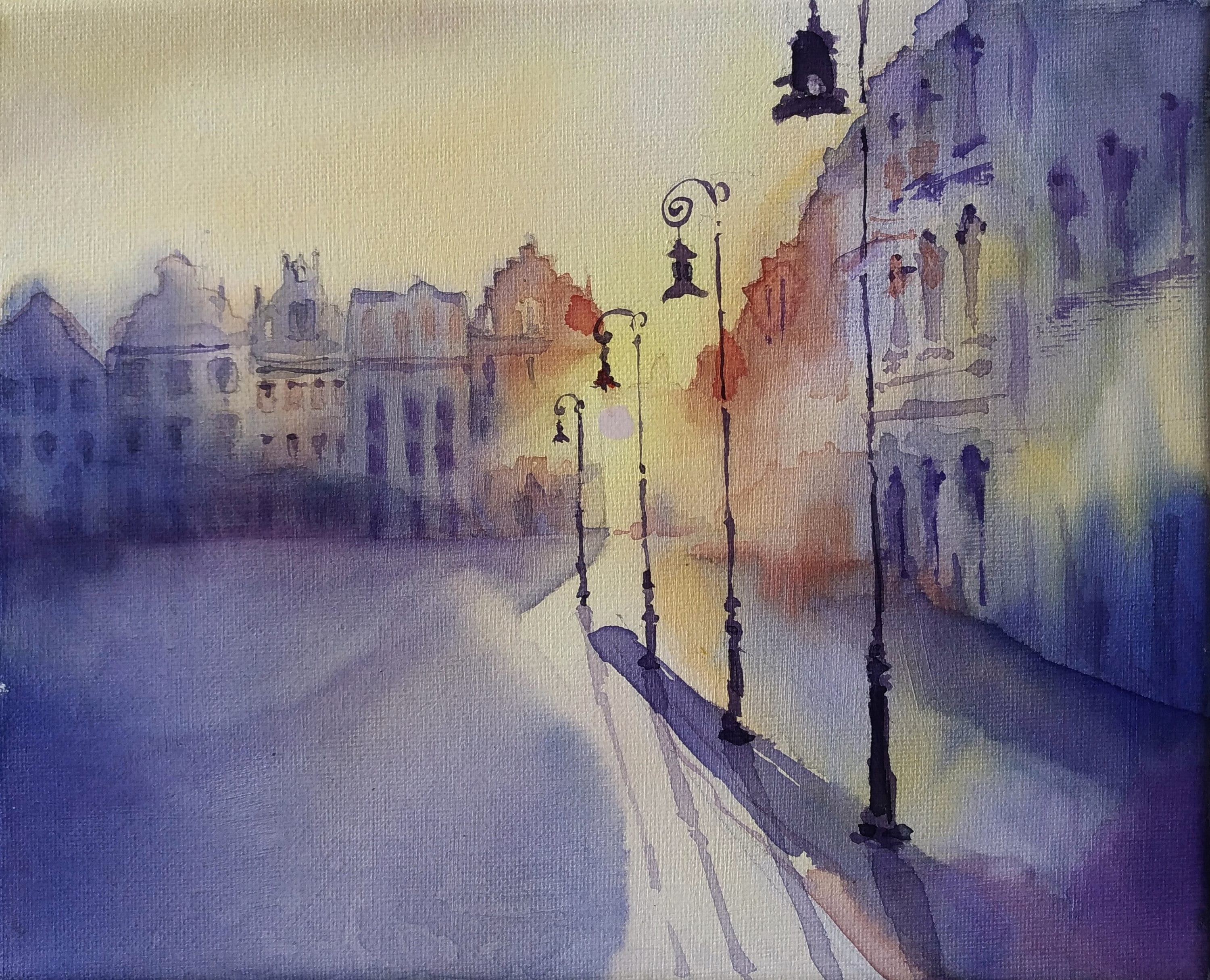 City watercolor painting Original watercolor painting Abstract | Etsy