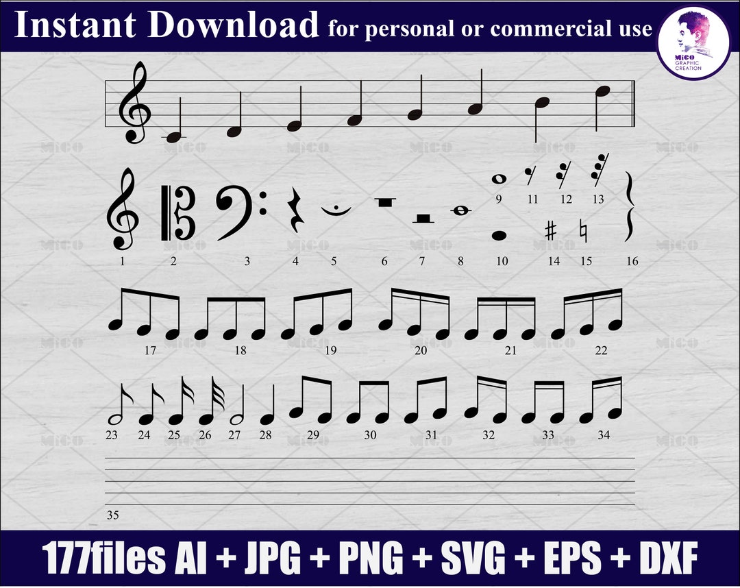 INSTANT DOWNLOAD 177 Digital Files Music Notes Vector Graphic File, Ai ...