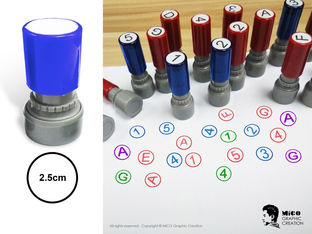 Mini Round Stamp, 2.5cm / 25mm Diameter Circle Self Ink Stamp, Number ...