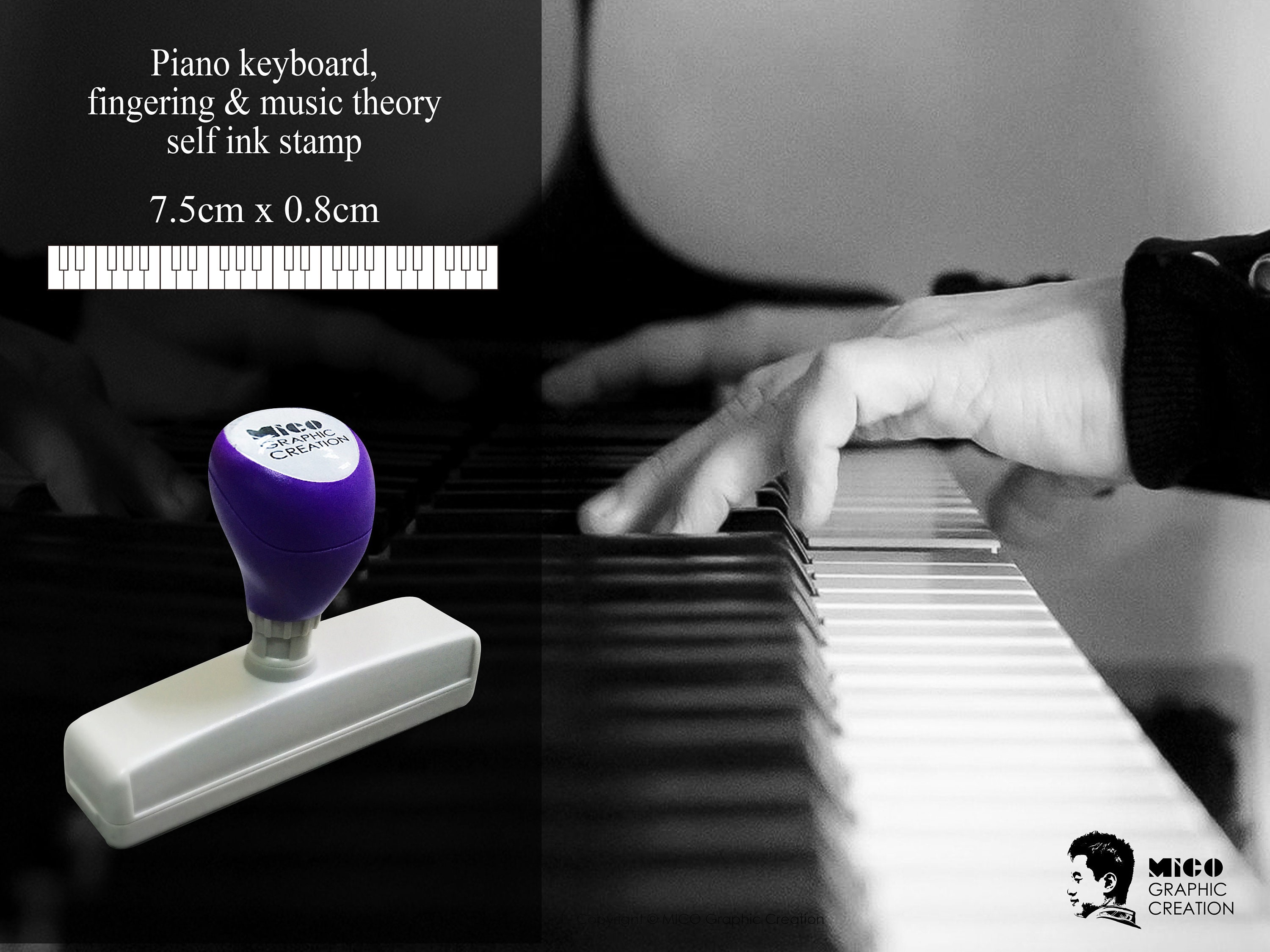75mm X 8mm Self Ink Stamp, Piano Chord Stamp, Piano Keyboard, Fingering ...
