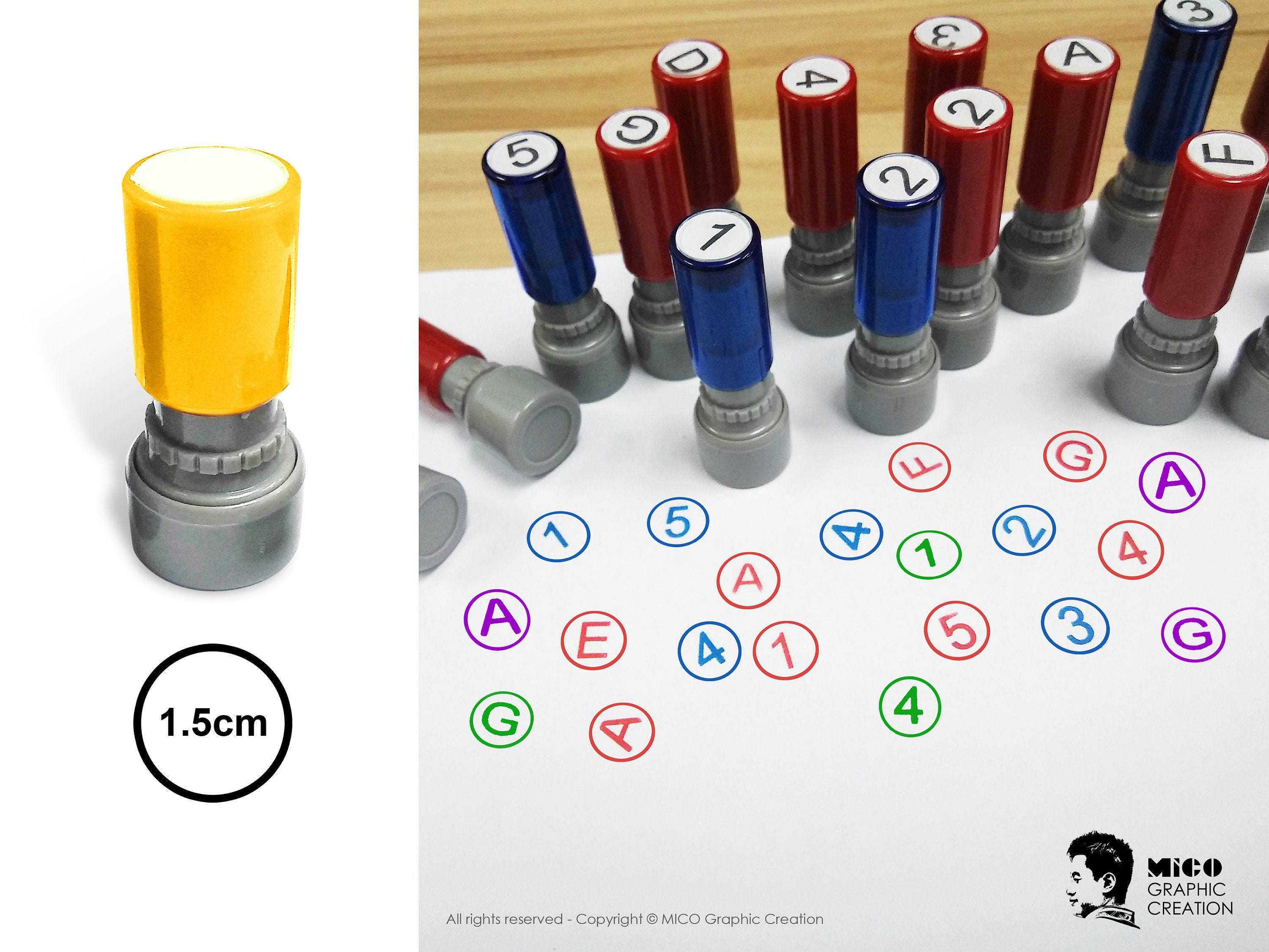 Mini Round Stamp, 1.5cm / 15mm Diameter Circle Self Ink Stamp, Number ...