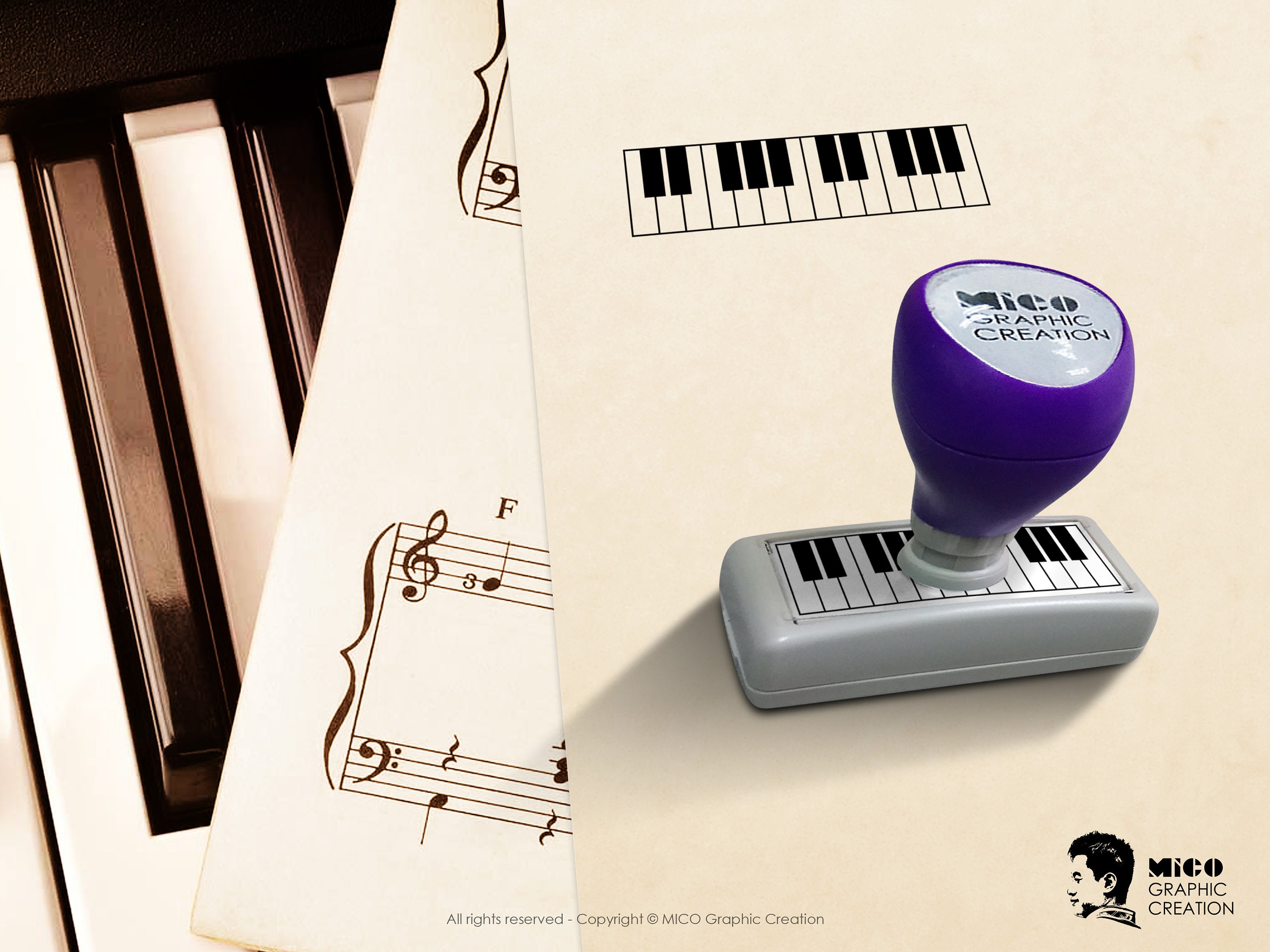 37mm X 10mm Self Ink Stamp, Piano Chord Stamp, Piano Keyboard ...