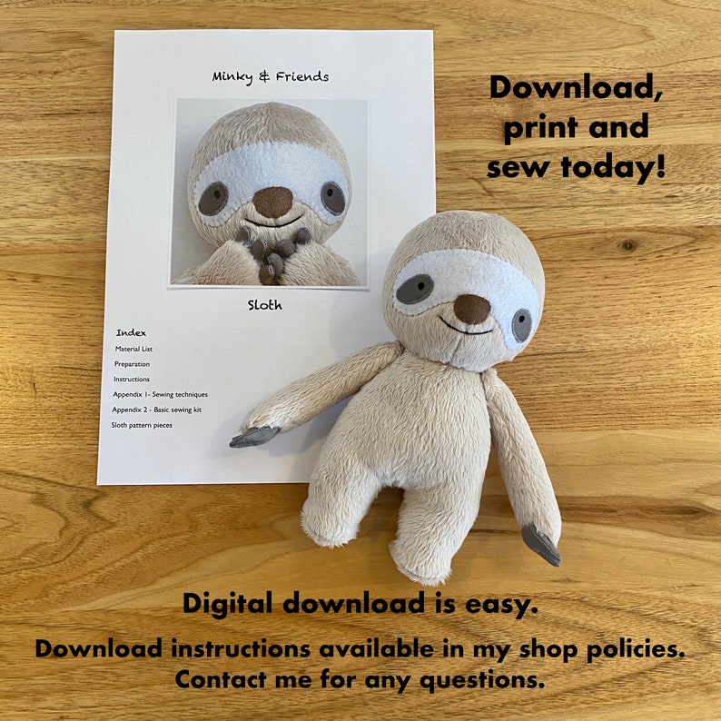 Sloth Sewing Pattern Stuffed Sloth Pattern Sloth Pdf Sewing | Etsy India