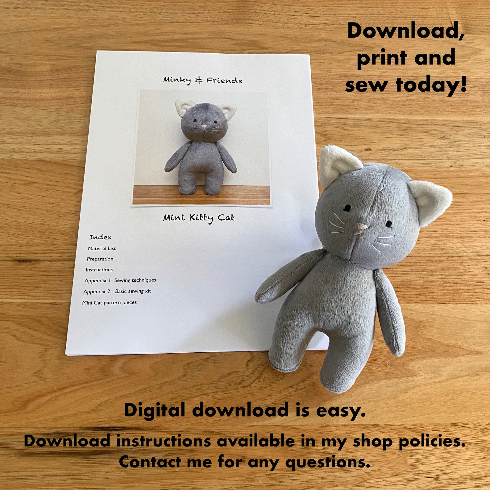 Cat Sewing Pattern Cat Plush Digital Pattern Stuffed Animal | Etsy