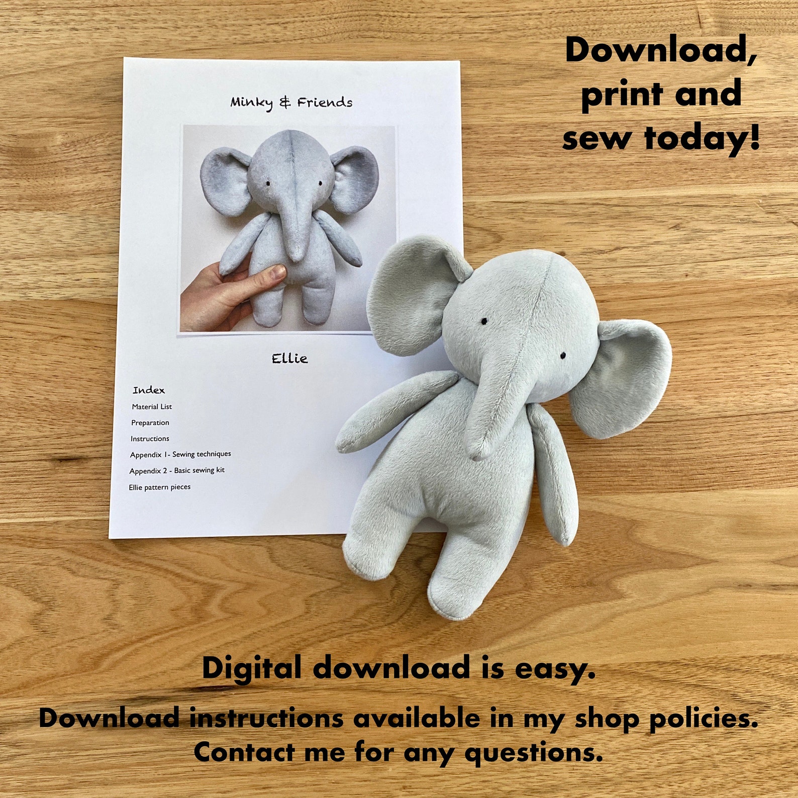 Elephant Sewing Pattern Stuffed Elephant Pattern Sewing - Etsy