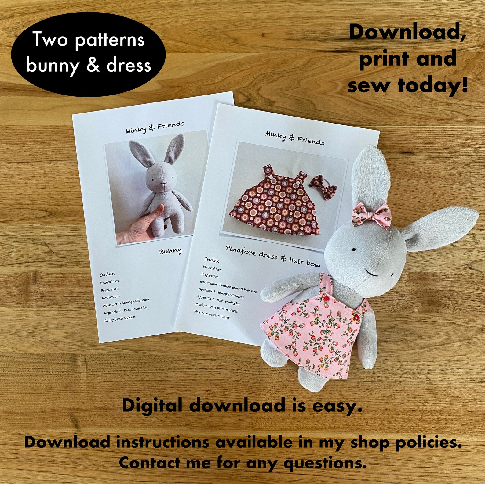 Bunny Rabbit Sewing Pattern Miniature Clothing Softie Doll | Etsy