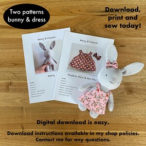 Bunny Rabbit Sewing Pattern, Miniature Clothing, Softie Doll Pattern ...