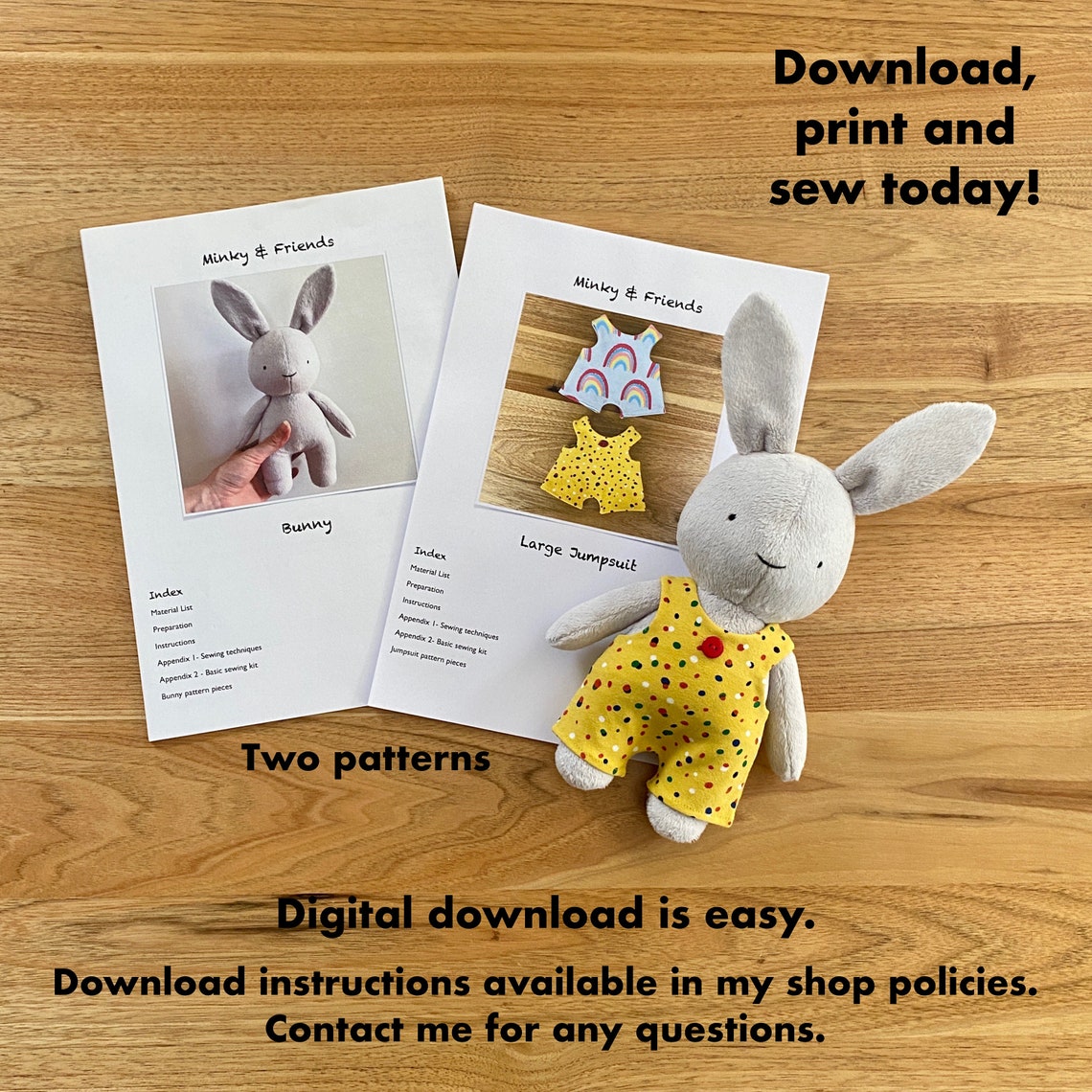 Rabbit Sewing Pattern Miniature Clothing Softie Doll Pattern - Etsy