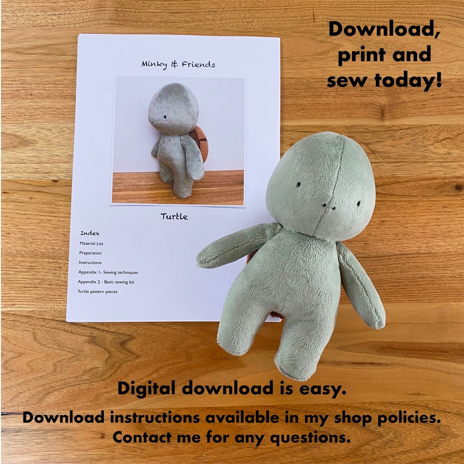 Turtle Plush Pattern Stuffed Animal Sewing Pattern Turtle - Etsy