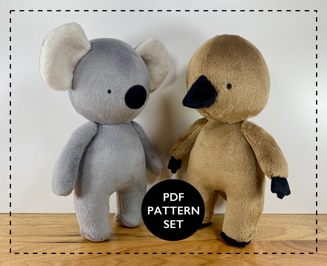 Australian Toy Stuffed Animal Set, Koala Sewing Pattern, Platypus Plush ...