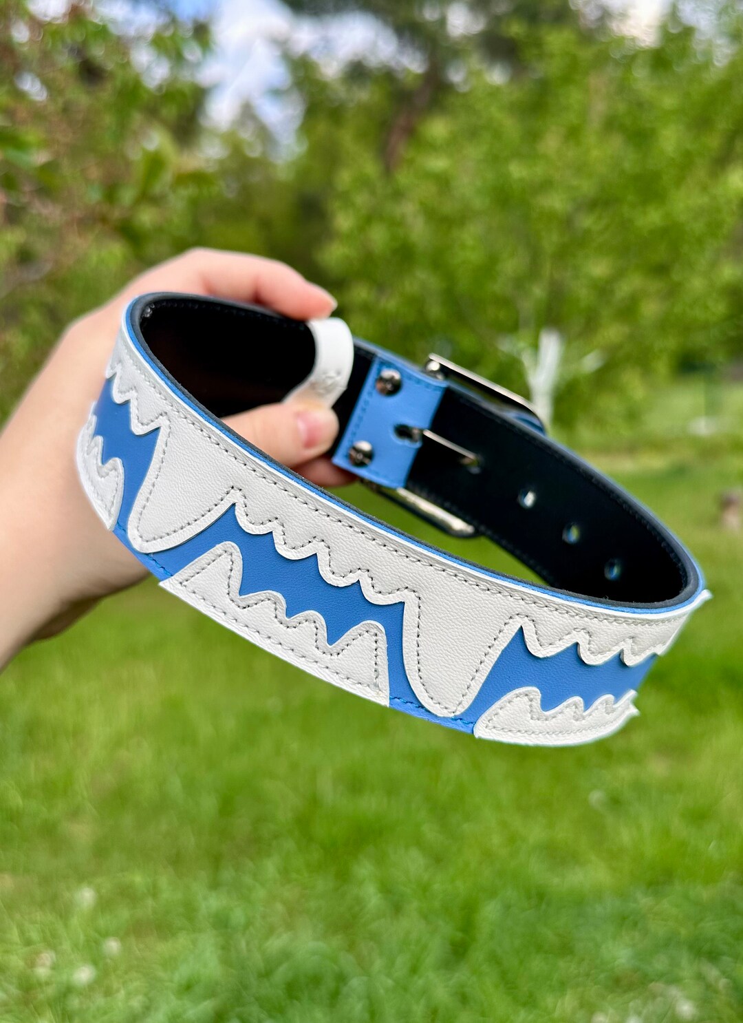 Made to Order! Collar With Teeth, Leather Collar, Blue Collar - Etsy
