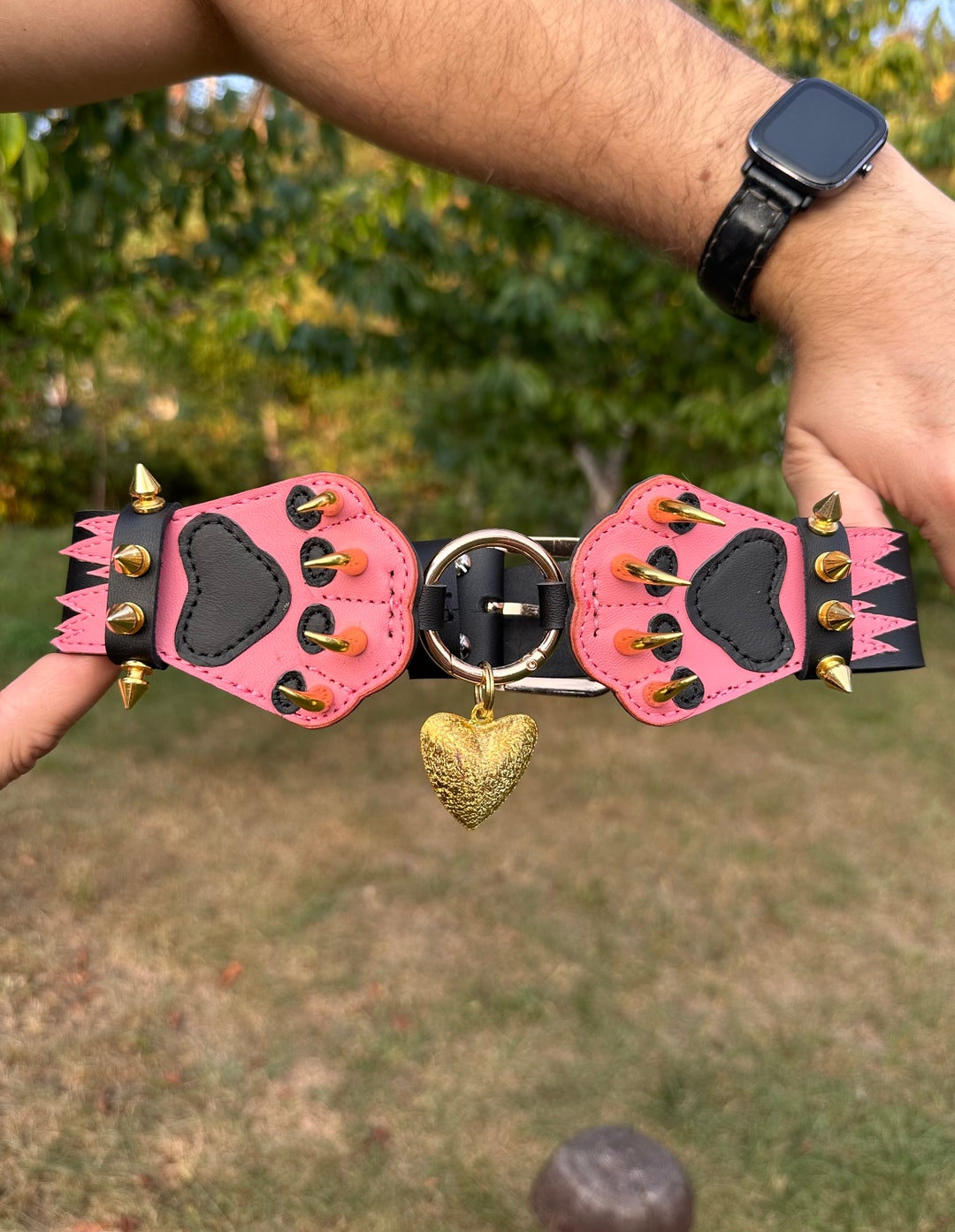 Made to Order Pink-black Collar in the Form of Cat's Paws, Furry Collar ...