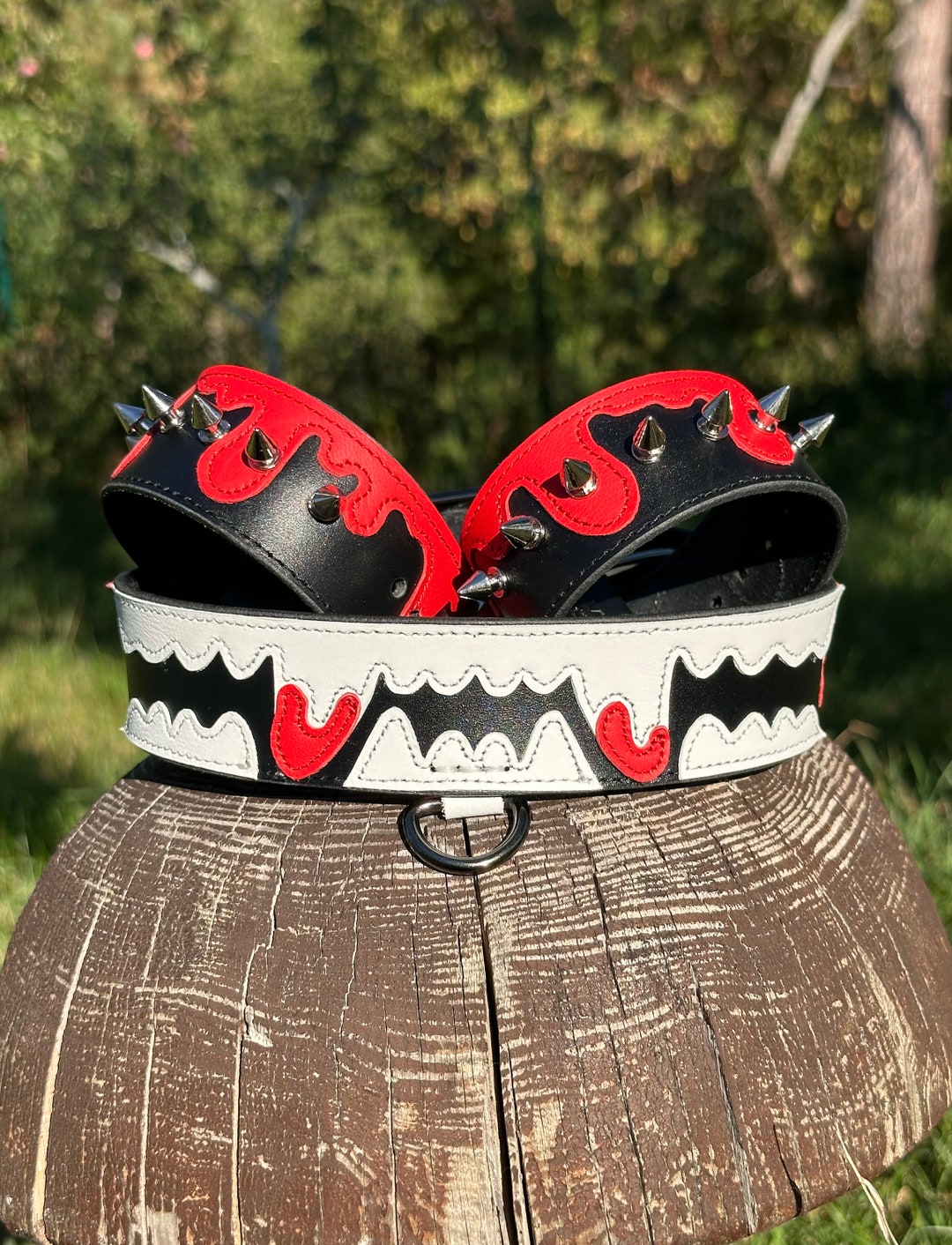 Made to Order! Collar With Teeth and Bracelets, Leather Collar, Black ...