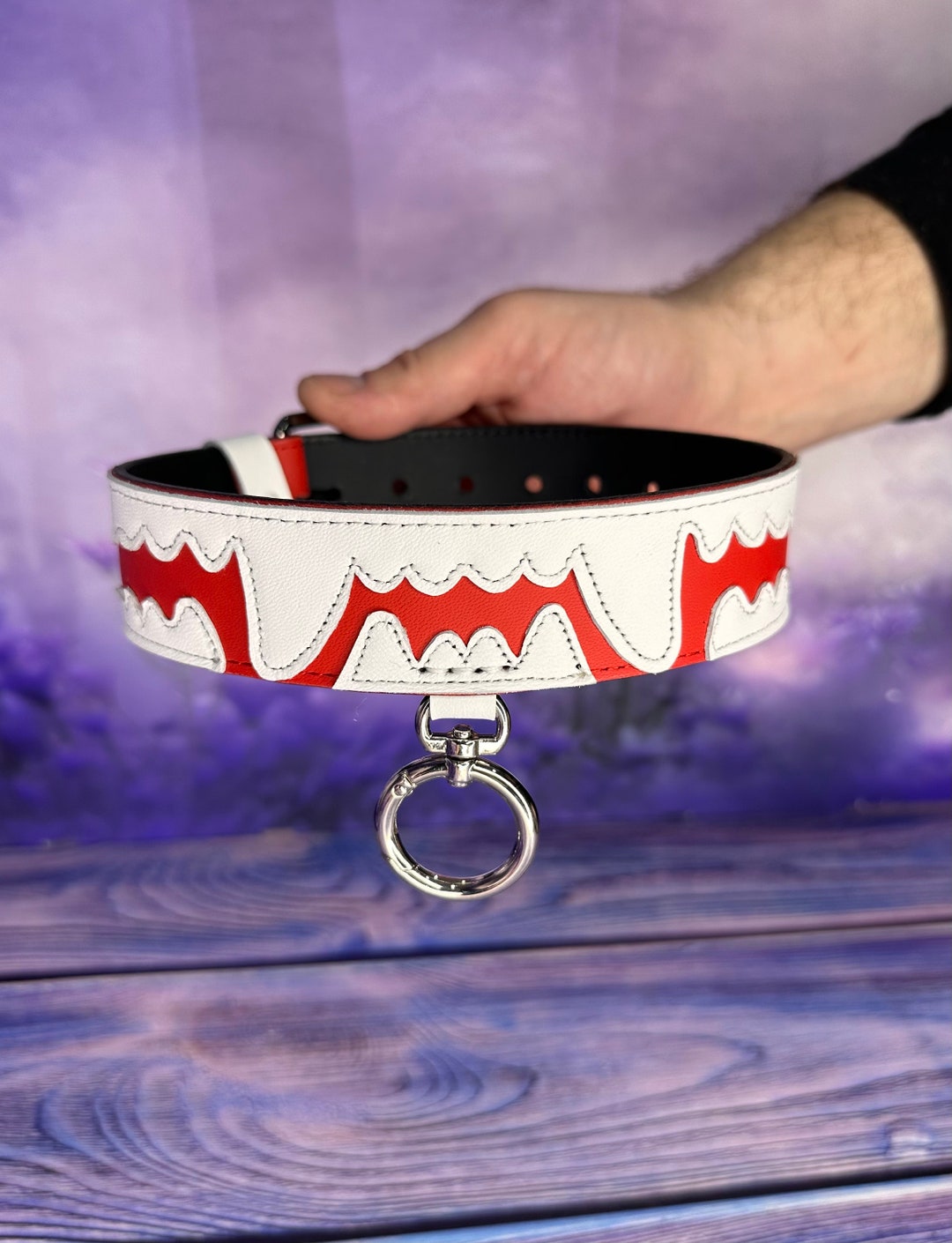 Made to Order! Collar With Teeth, Leather Collar, Red Collar - Etsy