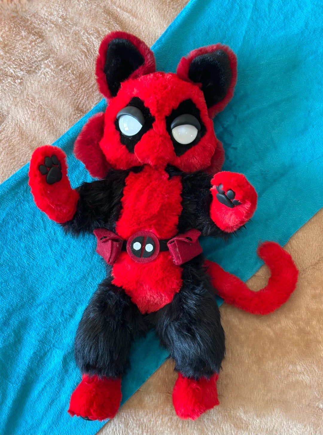 Handmade Plush Deadpool Cat Art Doll, Poseable Faux Fur Toy - Etsy