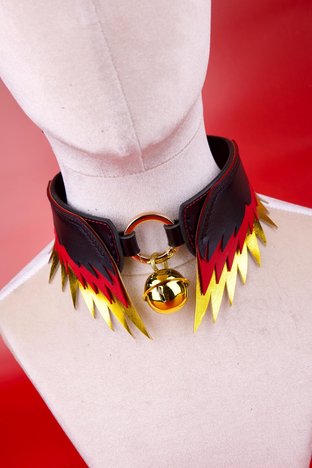 Handcrafted Collar With Wings Gold-black-red - Etsy