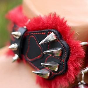 Made to Order! Black-red Collar in the Shape of a Paws With Fur Lining ...