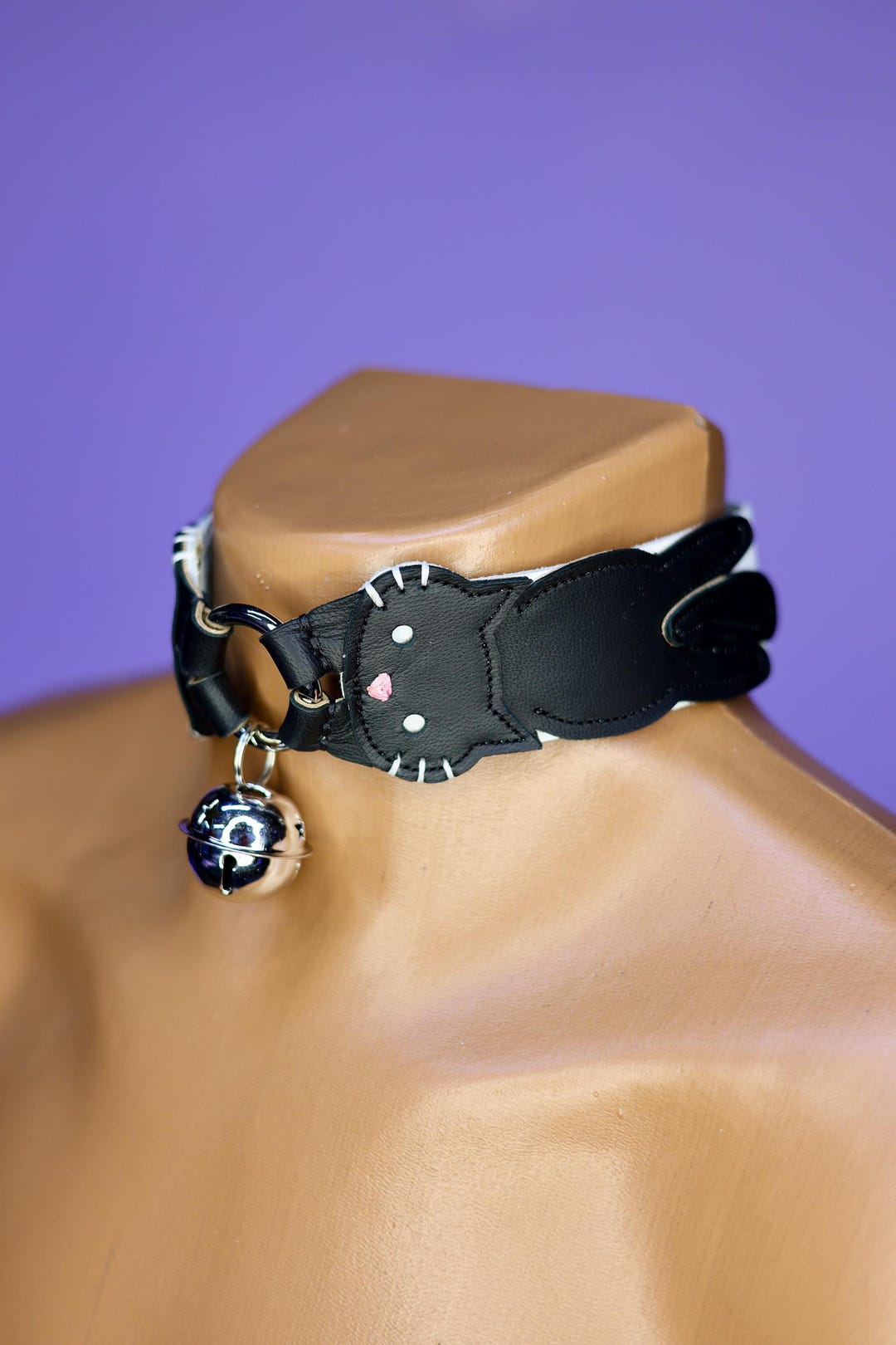 Made to Order Leather Collar With Cats Black, Collar for Humans, Collar ...