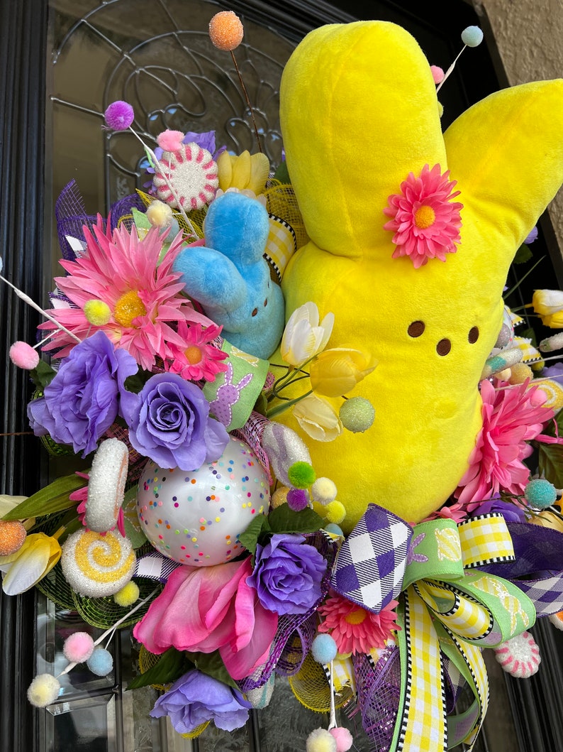 Easter Peep Wreath, Easter Spring Bunny Decorations, Spring Door Wreath ...