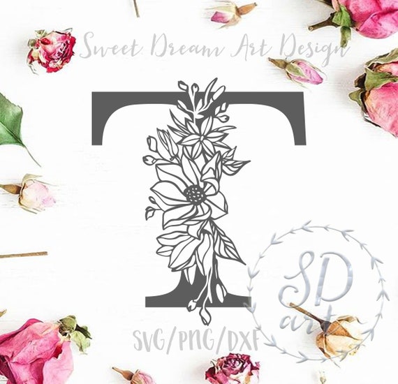 Floral Letter T Svg Monogram Letter Svg Decorative Initial | Etsy